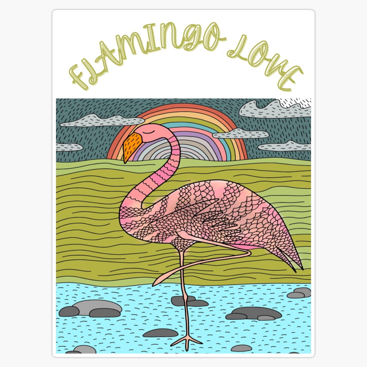 DOPASTICKER Flamingo Love. Sticker, Phone Sticker Water Bottle Sticker ...