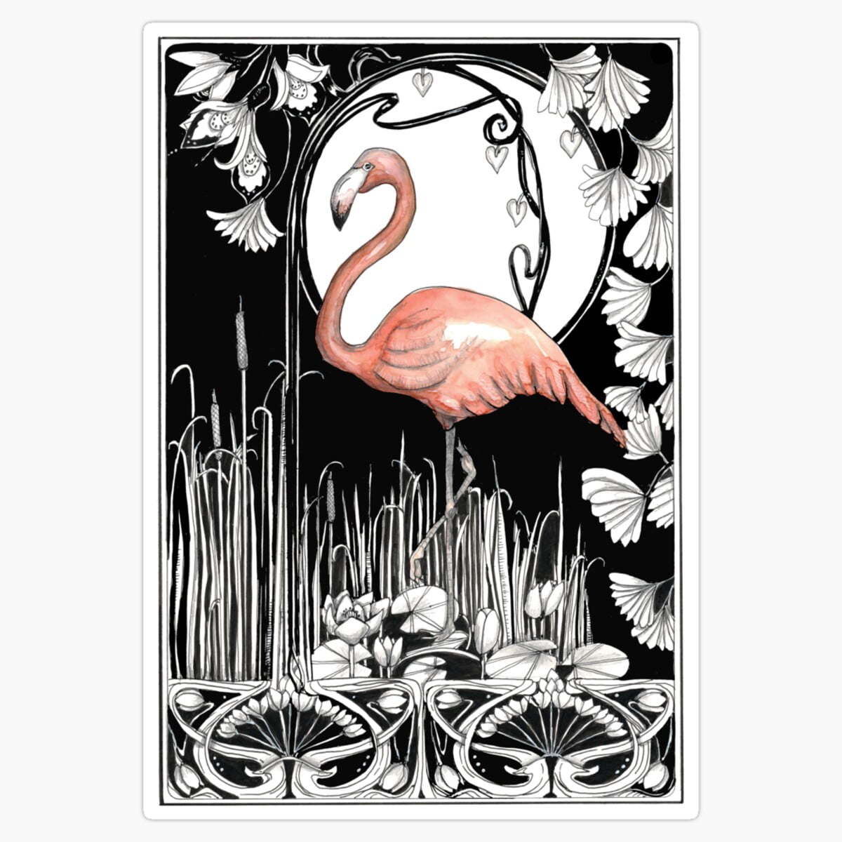 DOPASTICKER Flamingo Nouveau Sticker, Phone Sticker Car Stickers ...