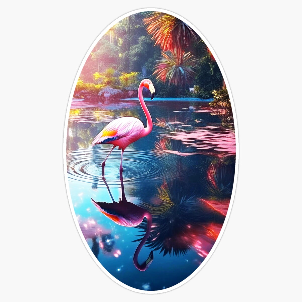 DOPASTICKER Flamingo Wading In Tropical Paradise Sticker, Phone Sticker ...