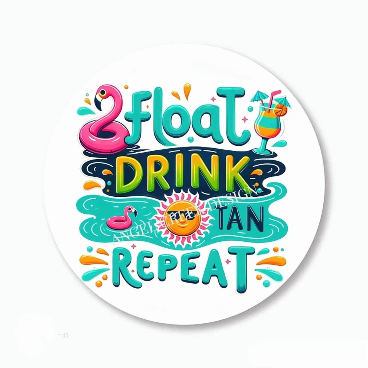 DOPASTICKER Float Drink Tan Repeat Summertime Scrapbook Stickers Phone Decal Water Bottle ...