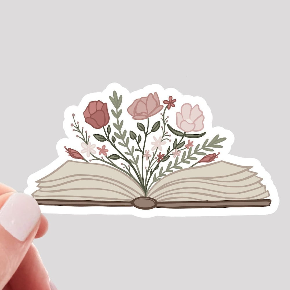 DOPASTICKER Floral Book Sticker, Open Book Sticker, Reading Sticker ...