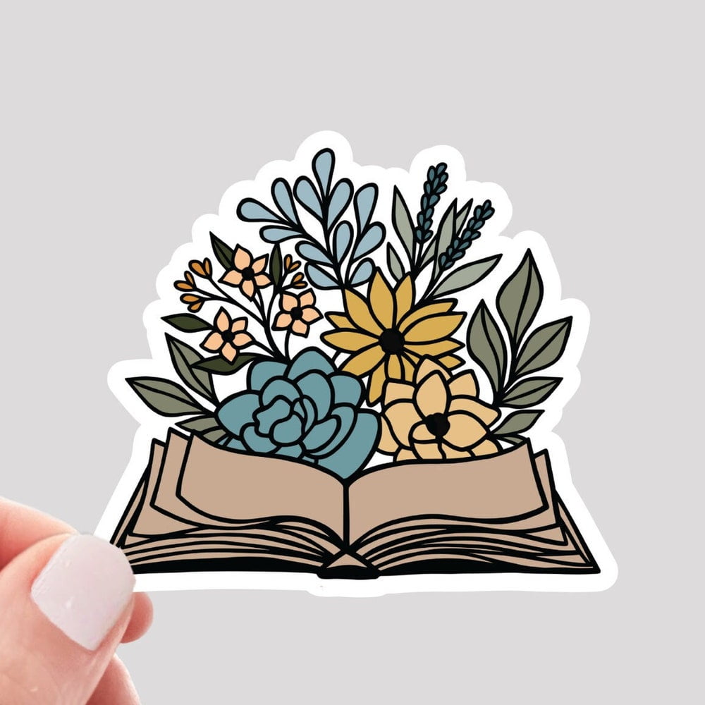 DOPASTICKER Floral Book Sticker, Open Book Sticker, Reading Sticker ...