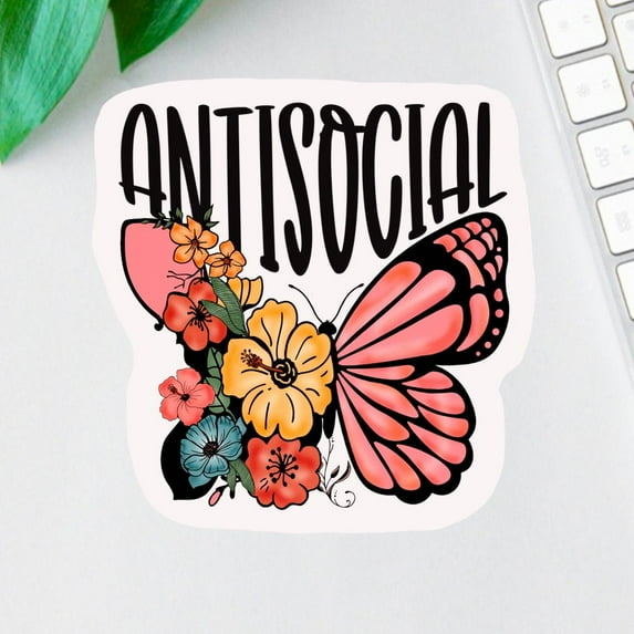 DOPASTICKER Floral Butterfly Minimal Introvert Laptop Sticker Phone ...