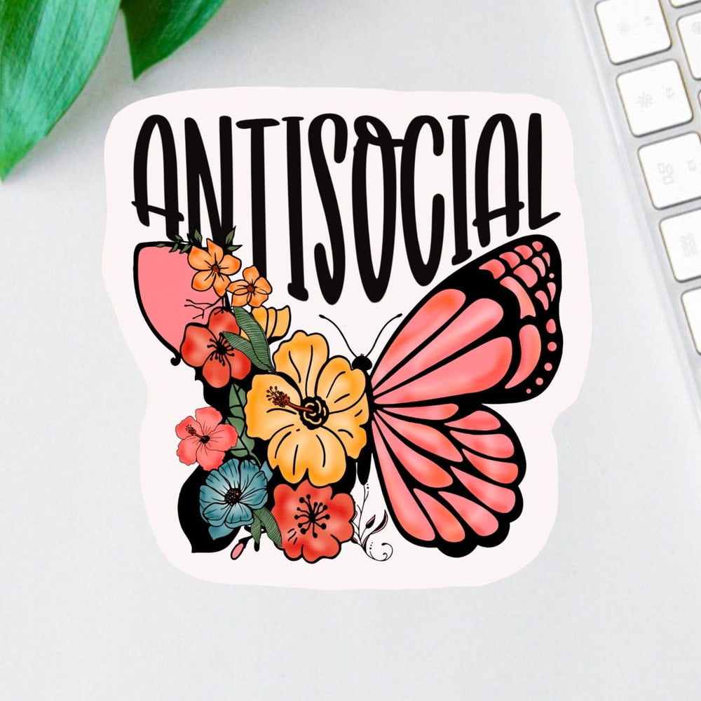DOPASTICKER Floral Butterfly Minimal Laptop Sticker Phone Sticker ...