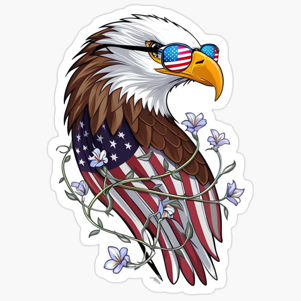 DOPASTICKER Floral Eagle Patriot Sticker Fourth Of July Sticker ...