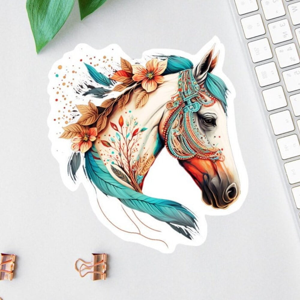 DOPASTICKER Floral Horse Boho Equestrian Horse Lover Sticker Phone ...