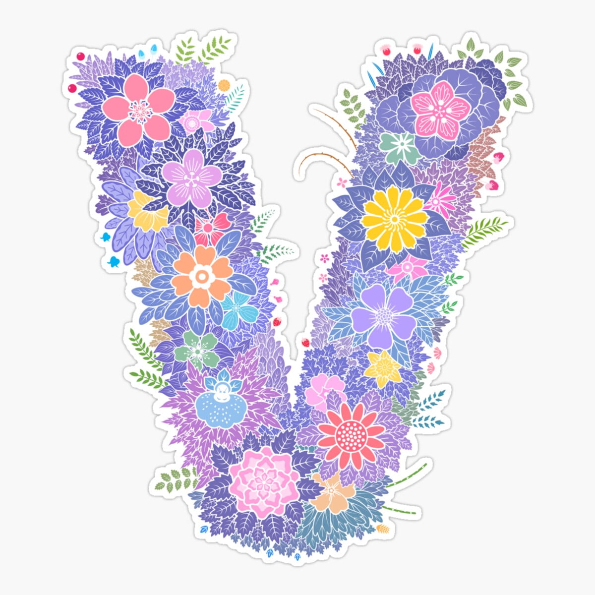 DOPASTICKER Floral Letter V Weareprettierthanflowers Sticker, Phone ...