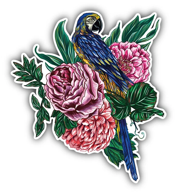 DOPASTICKER Floral Parrot Sticker Decal Phone Decal Water Bottle ...