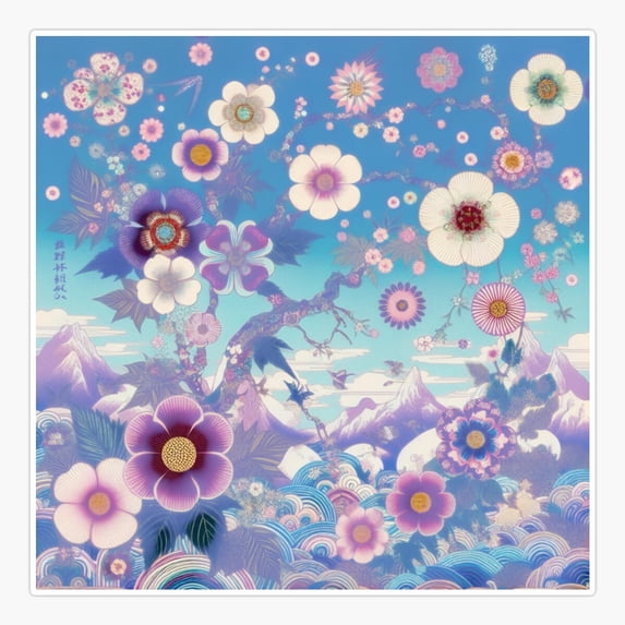 DOPASTICKER Floral Pattern, Japanese Art Flowers, Ukiyo-E, Ink Wash ...