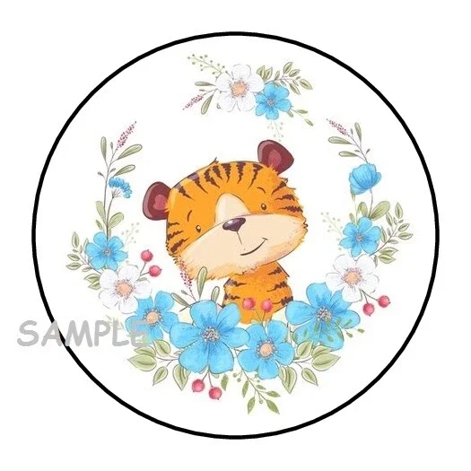 DOPASTICKER Floral Tiger Stickers Boy Baby Shower Phone Decal Water ...