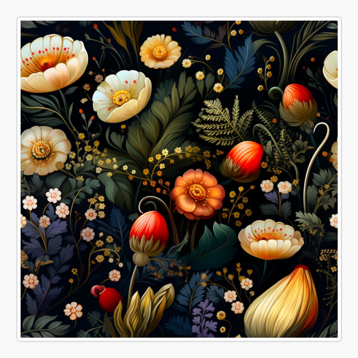 DOPASTICKER Flower Bud Garden Dark Floral Print Sticker, Phone Sticker ...