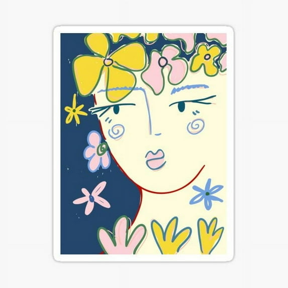 DOPASTICKER Flower Girl, Abstract Art, Retro Print, Woman Art, Surreal ...