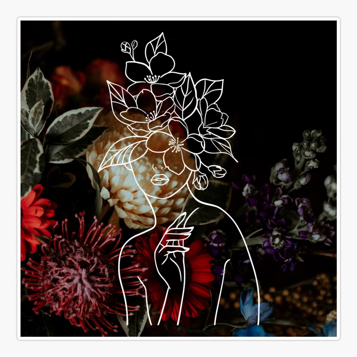 DOPASTICKER Flower Goddess And Marigold Dark Botanical Sticker, Phone ...