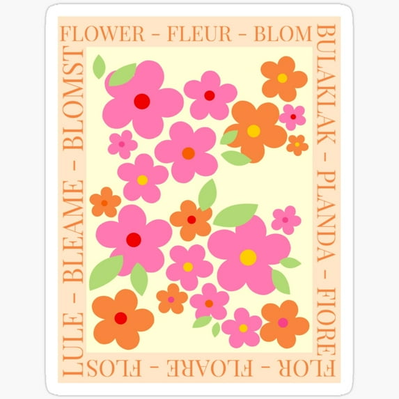 DOPASTICKER Flower In Different Languages - Perfect Birthday Gift ...