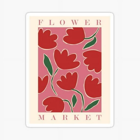 DOPASTICKER Flower Market, Red Pink Art, Colorful Retro Print ...