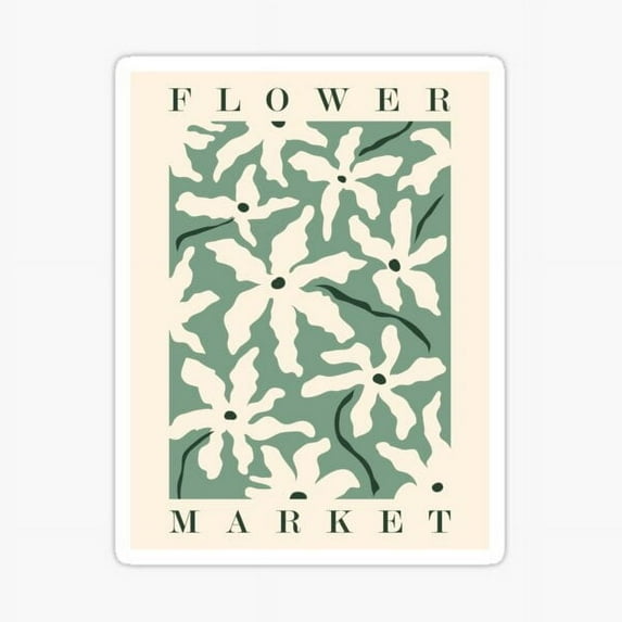 DOPASTICKER Flower Market, Sage Green Botanical Art, Retro Print ...