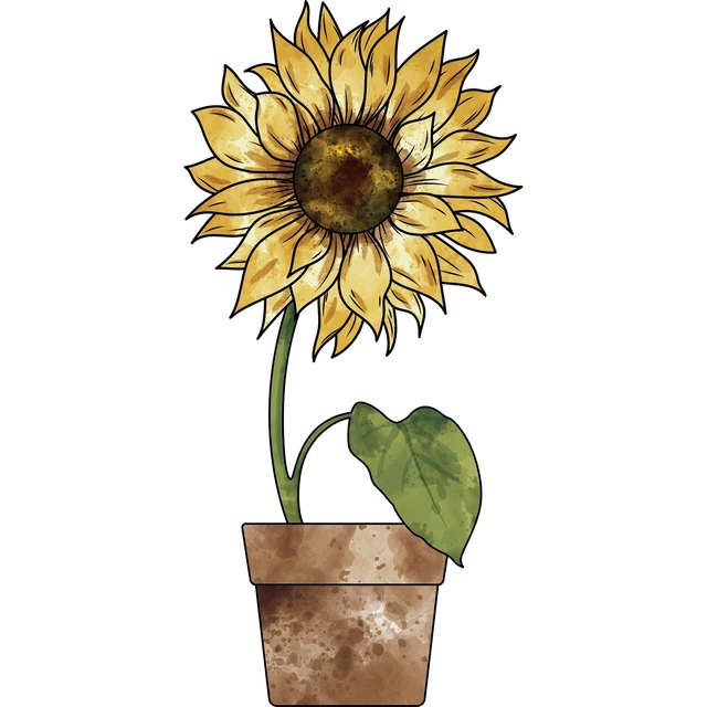 DOPASTICKER Flower Sticker Sunflower Pot Grow Live Love Garden Summer ...