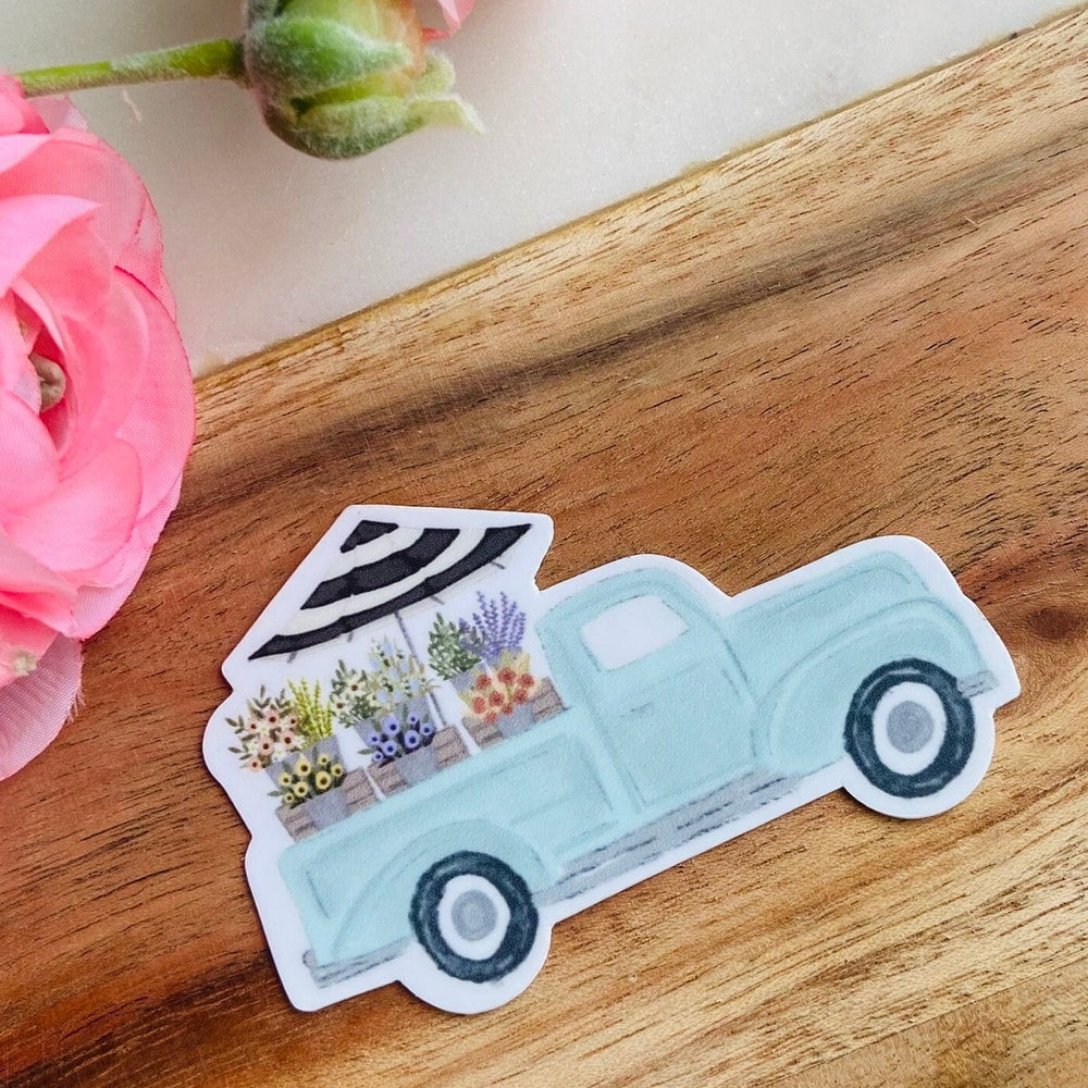 DOPASTICKER Flower Truck Sticker, Blue Flower Truck Phone Sticker ...