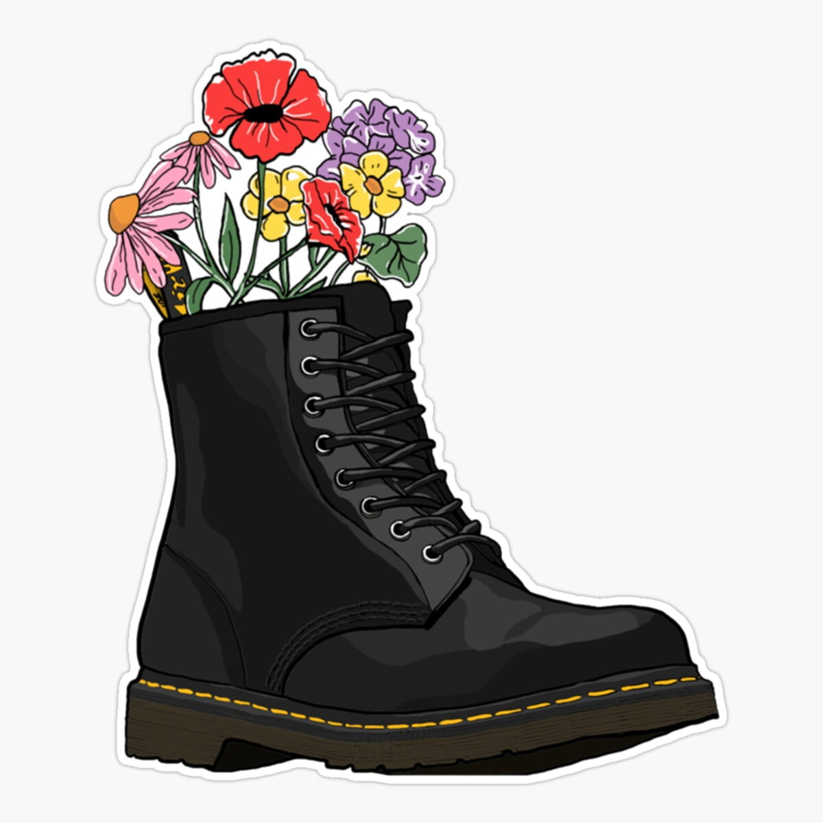 DOPASTICKER Flowers Growing From Doc Marten Boot Sticker, Phone Sticker ...
