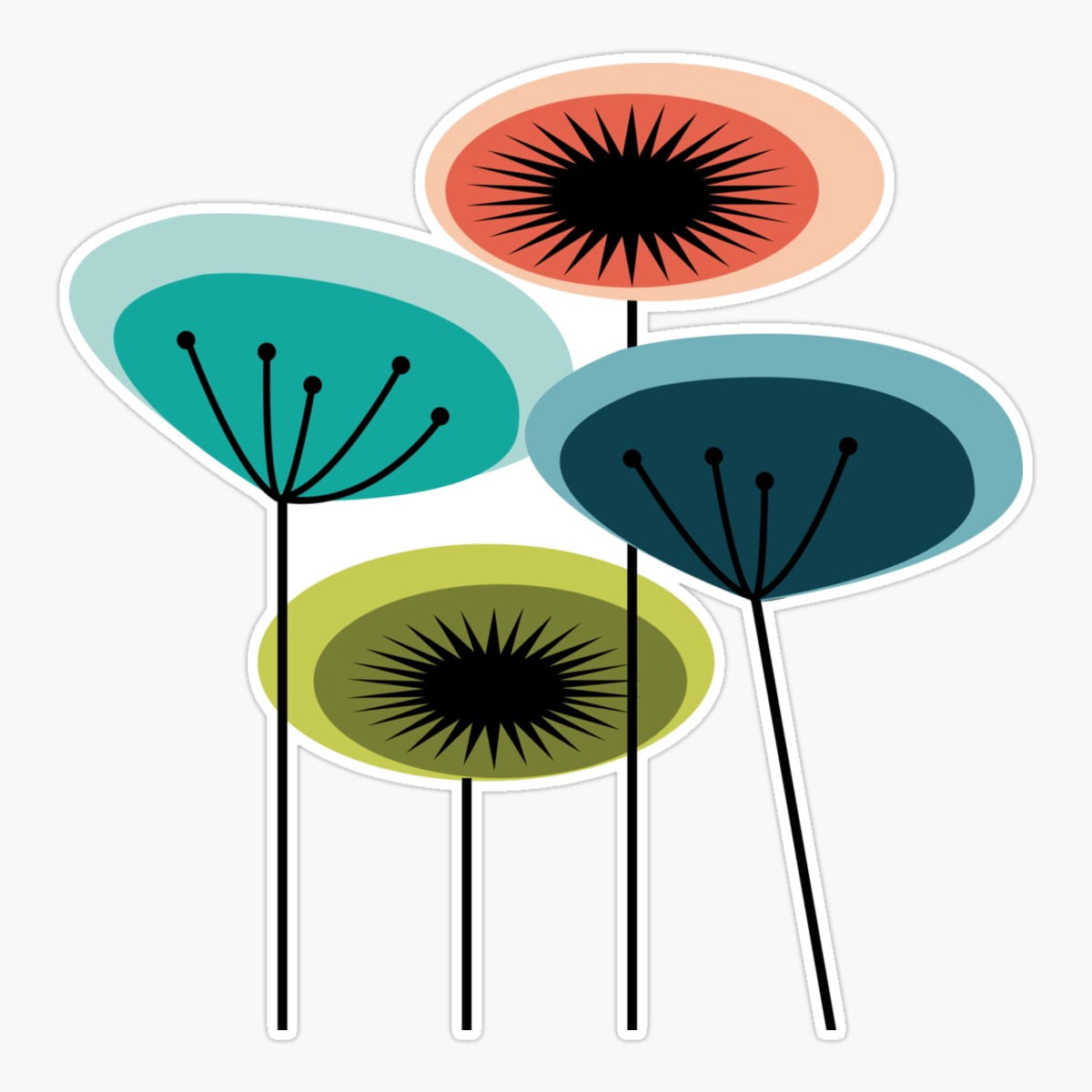 DOPASTICKER Flowers - Mid Century Sticker, Phone Sticker Car Sticker ...