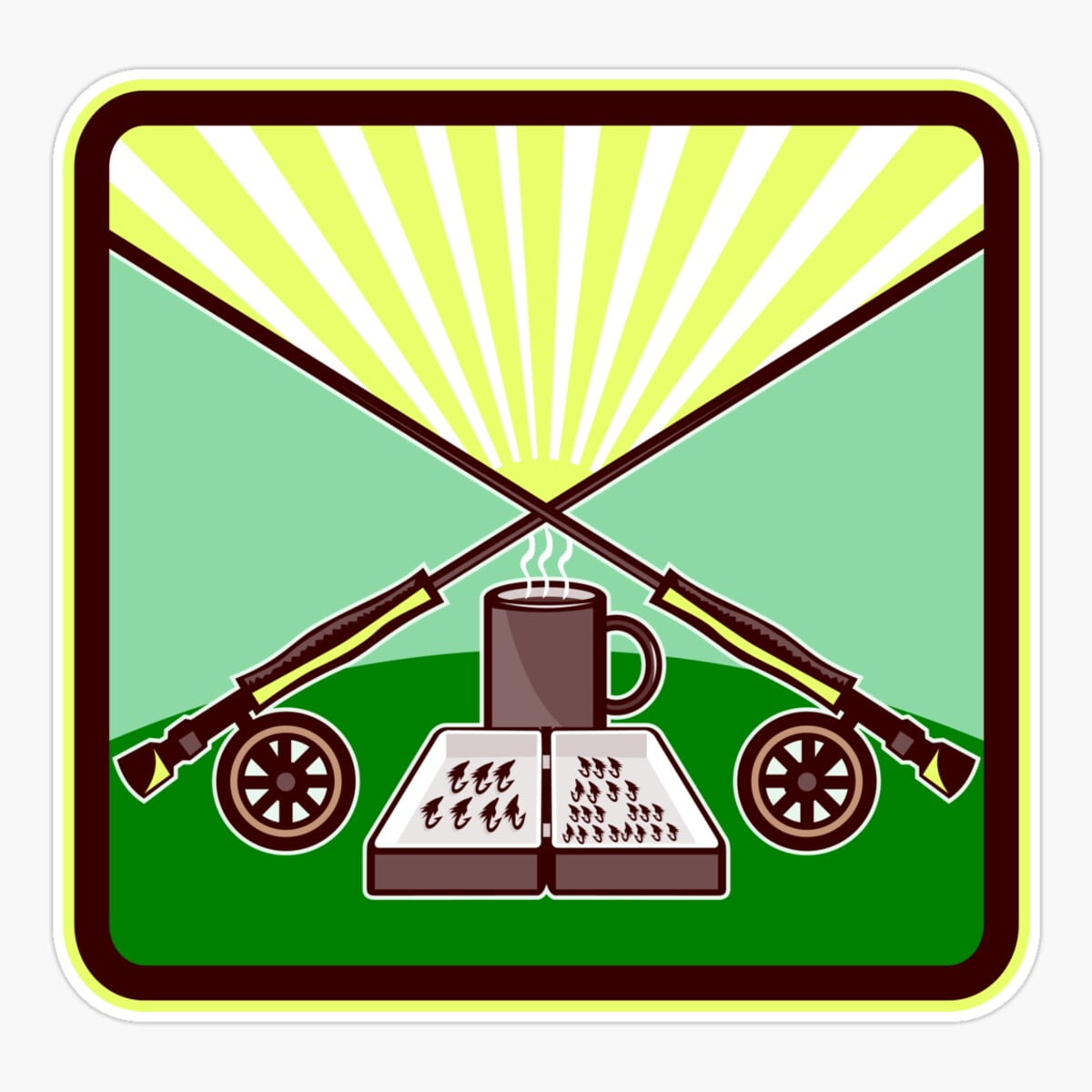 DOPASTICKER Fly Box Crossed Rod Mug Square Retro Sticker, Phone Sticker ...