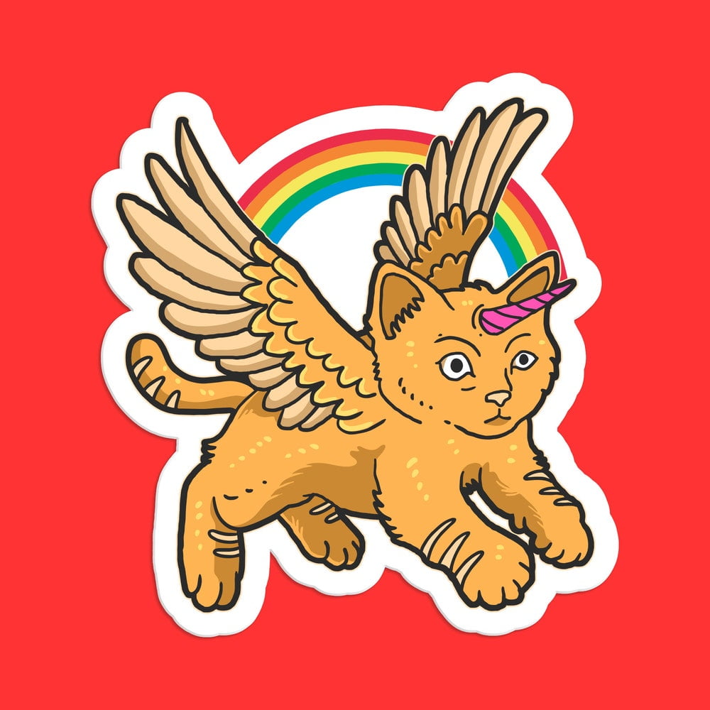 DOPASTICKER Flying Caticorn Sticker, Unicorn Cat With Wings, Rainbow ...