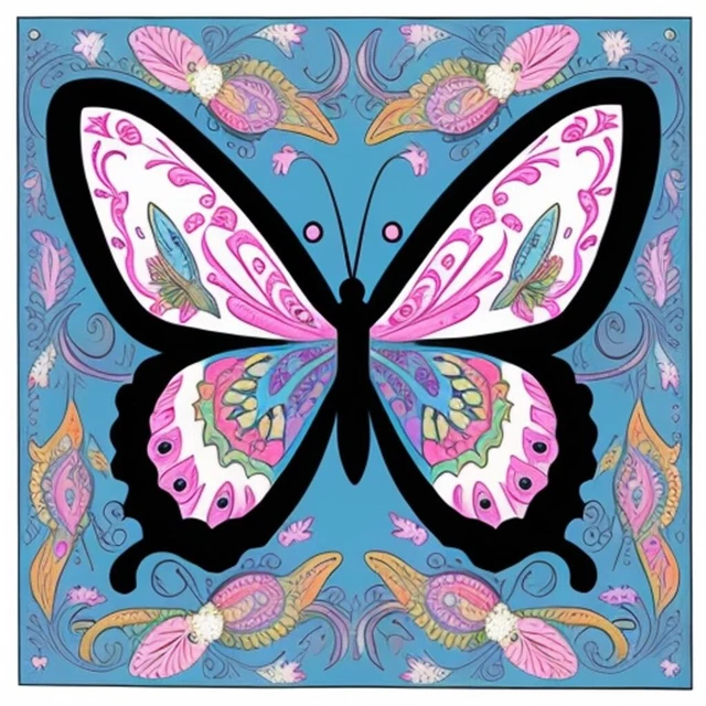 DOPASTICKER Folk Art Butterfly Sticker Paisley Baby Blue Purple Pink ...