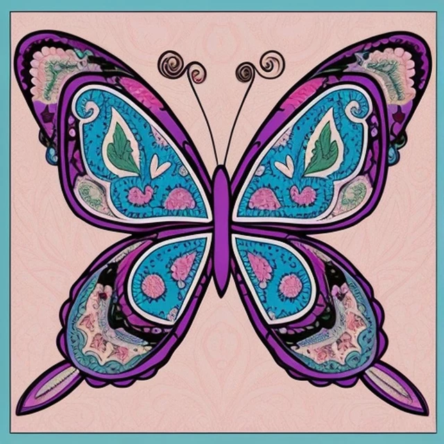 DOPASTICKER Folk Art Butterfly Sticker Paisley Hearts Blue Purple Pink ...