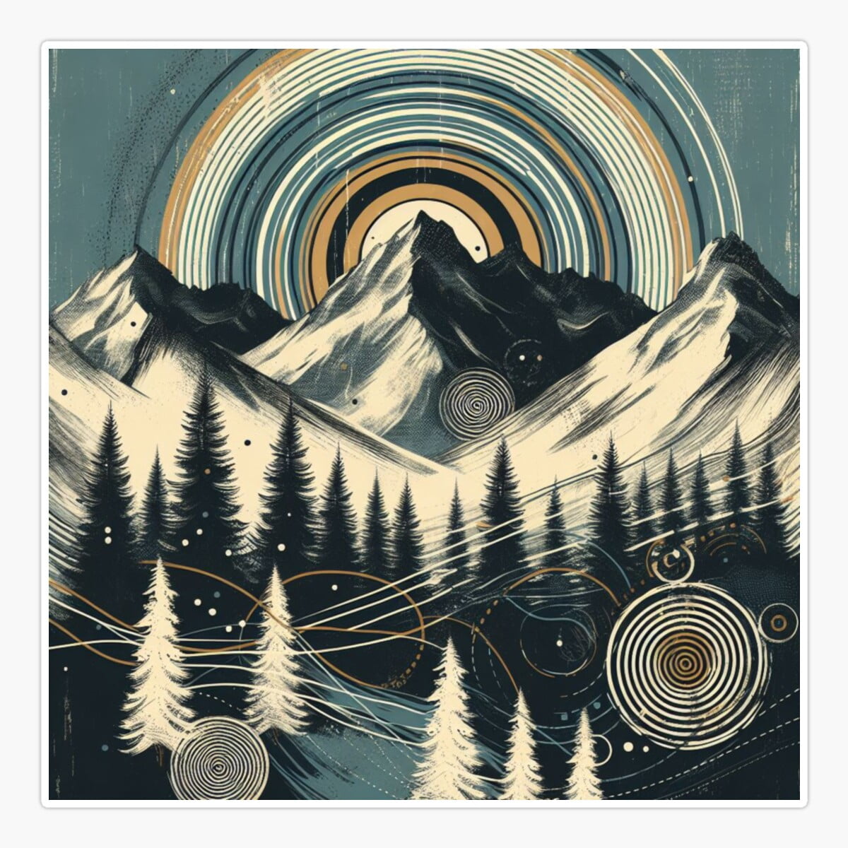 DOPASTICKER Forest Echoes Rustic Abstract Tree Ring Art Sticker, Phone ...