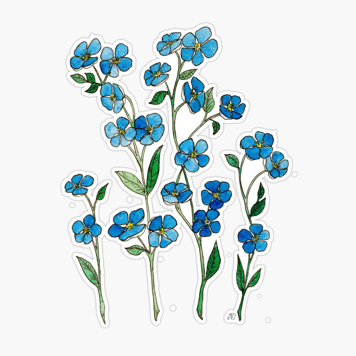 DOPASTICKER Forget Me Not Botanical Illustration Sticker, Phone Sticker ...