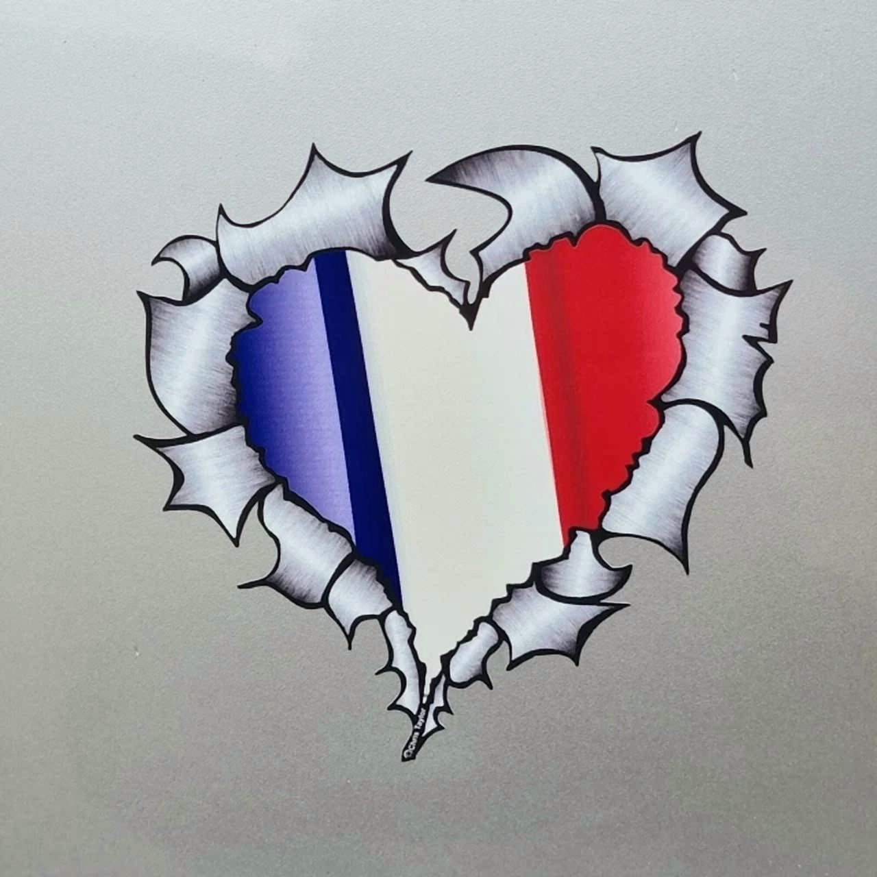 DOPASTICKER France French Flag Heart Ripped Metal Sticker Decal Phone ...