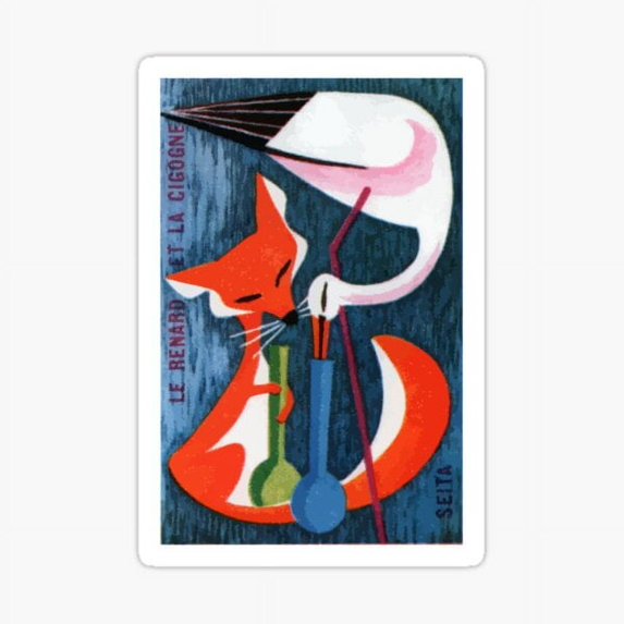 DOPASTICKER French The Fox And The Stork Matchbox Label Sticker Phone ...