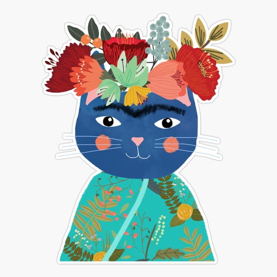 DOPASTICKER Frida Cat With Flower Crown By Mia Charro Sticker, Phone ...