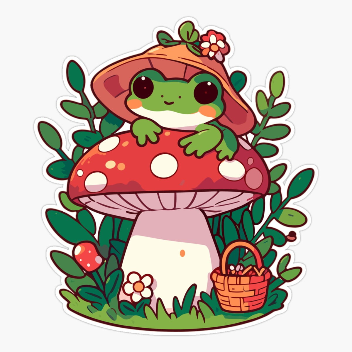 DOPASTICKER Frog On Mushroom Cute Sticker, Phone Sticker Car Stickers ...