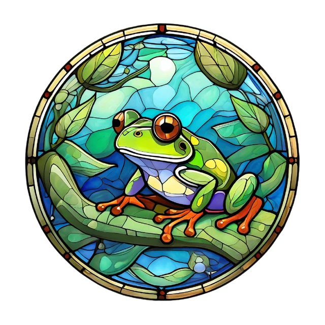 DOPASTICKER Frog Round Sticker Colorful Mosaic Rainbow Vivid Pet Green ...