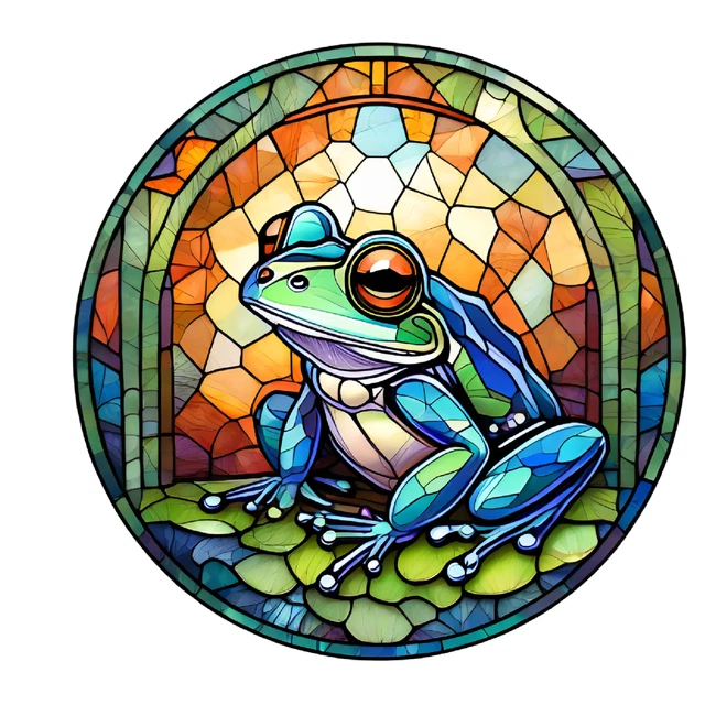 DOPASTICKER Frog Round Sticker Colorful Mosaic Rainbow Vivid Pet Sun ...