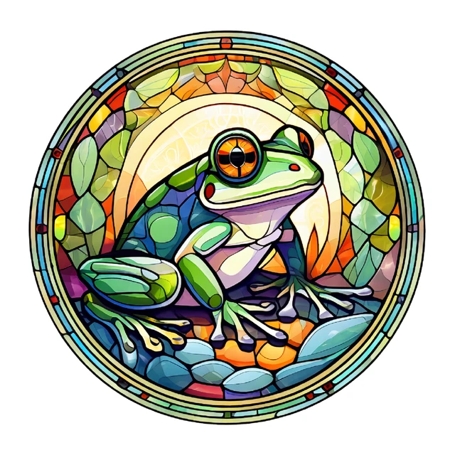 DOPASTICKER Frog Round Sticker Colorful Stained Glass Style Vivid Pet ...