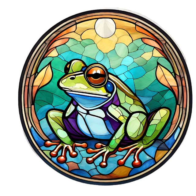 DOPASTICKER Frog Round Sticker Colorful Stained Glass Style Vivid Pet ...