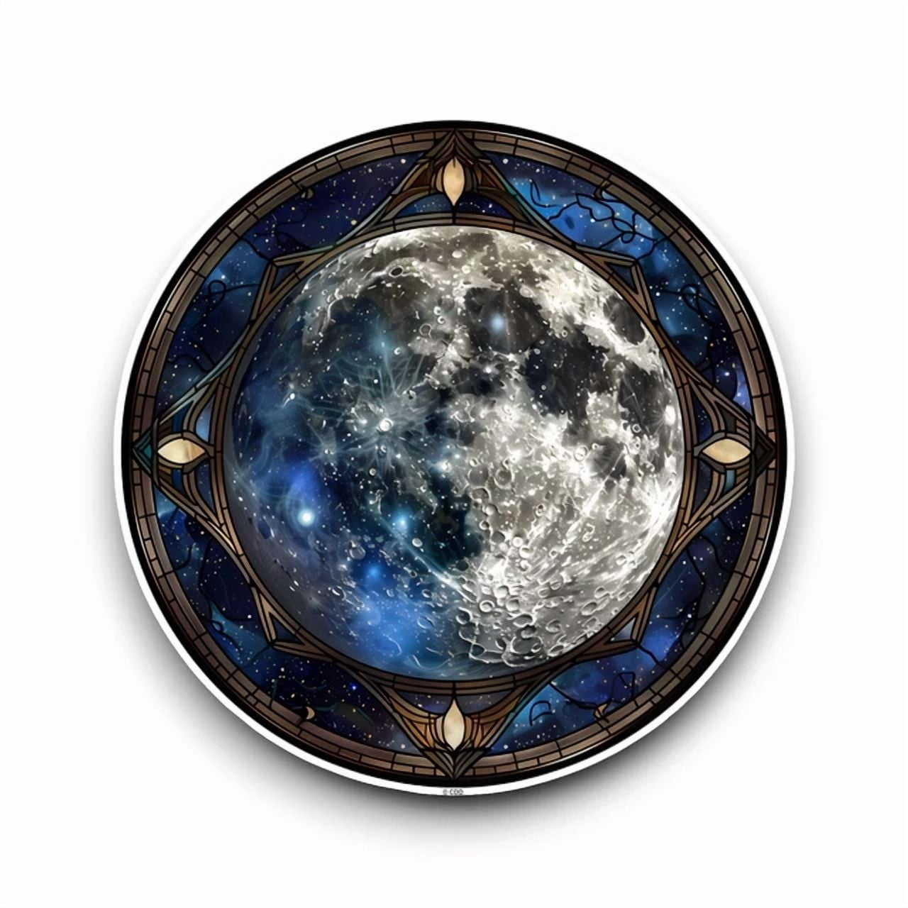 DOPASTICKER Full Moon Space Stained Glass Style Window Design Opaque ...