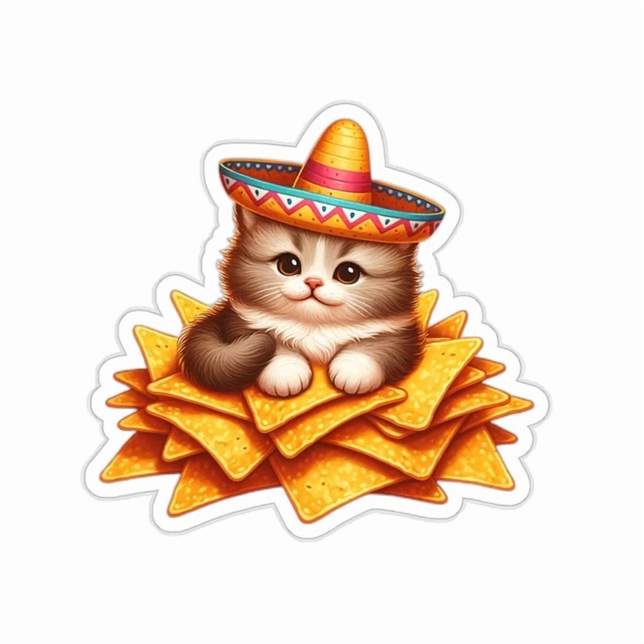 DOPASTICKER Fun Sticker Kitten Cat In Sombrero Covered In Nachos Mexi ...