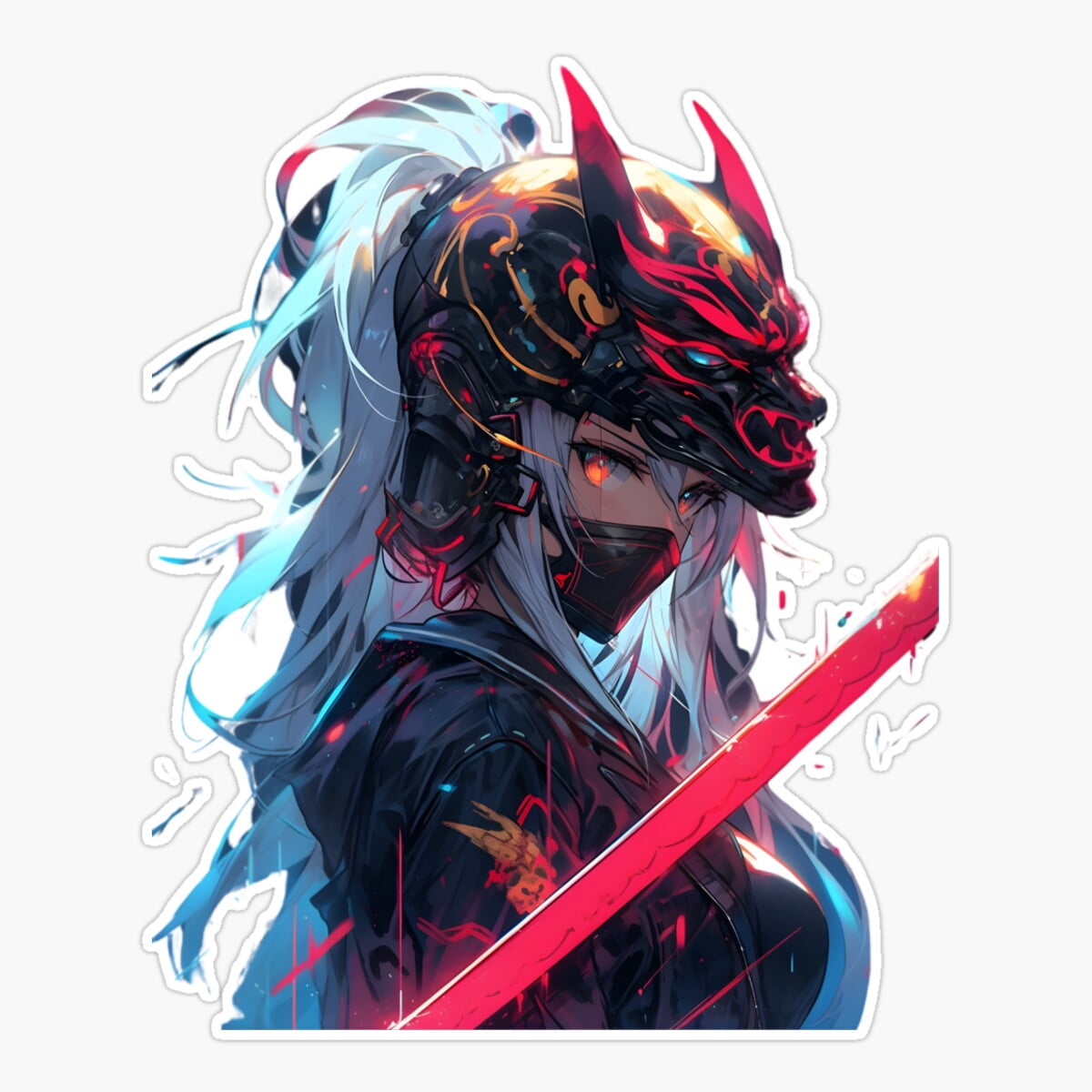 DOPASTICKER Futuristic Neon Glow Cyberpunk Girl Artwork Sticker, Phone ...