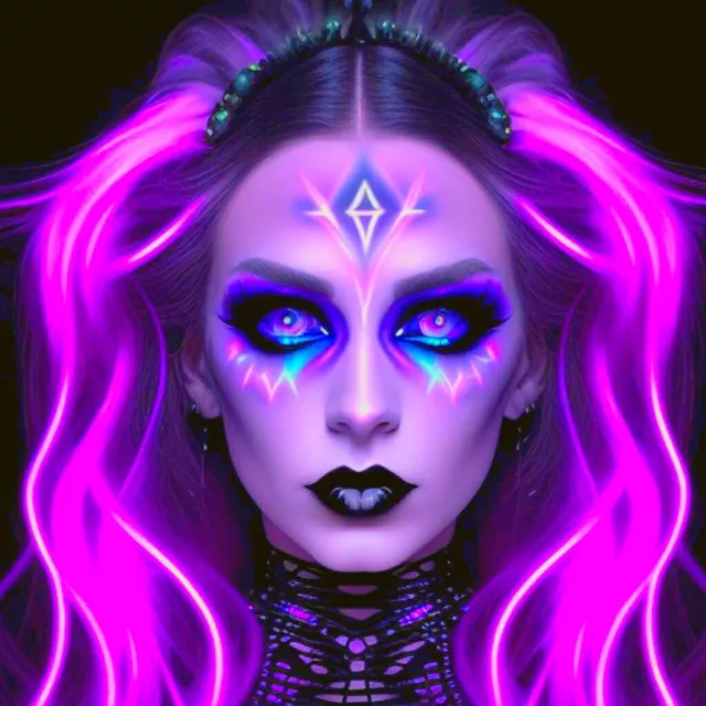DOPASTICKER Futuristic Sticker Purple Woman Fantasy Power Strong Neon ...