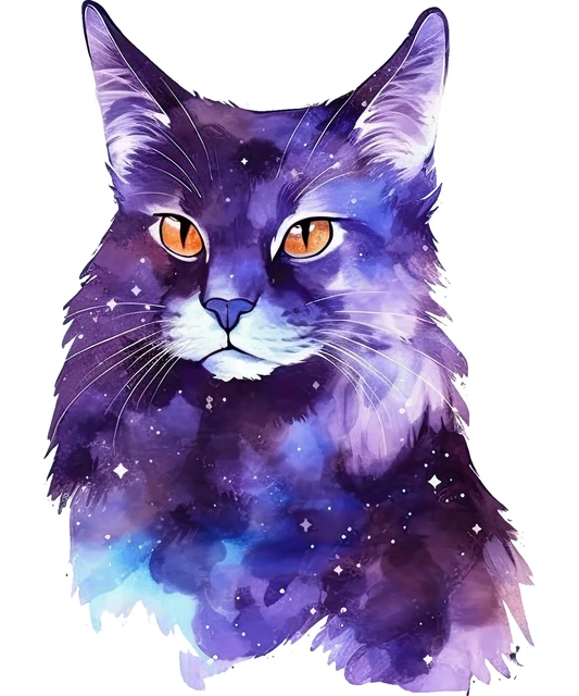 DOPASTICKER Galaxy Cat Sticker Purple Dark Stars Space Kitty Meow Cute ...