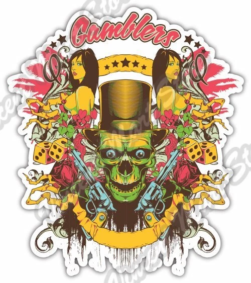 DOPASTICKER Gamblers Skull Casino Gambling Gift Idea Car Sticker Decal ...