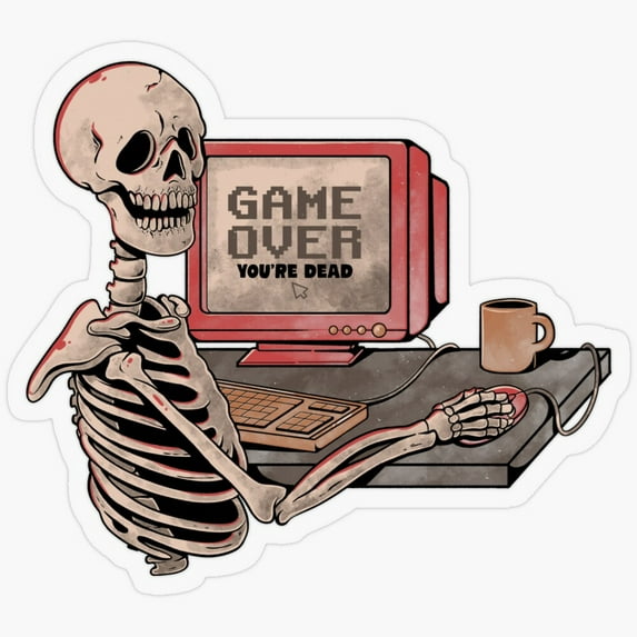 DOPASTICKER Game Over Skull - Cute Geek Skeleton Gift Decorative Laptop ...