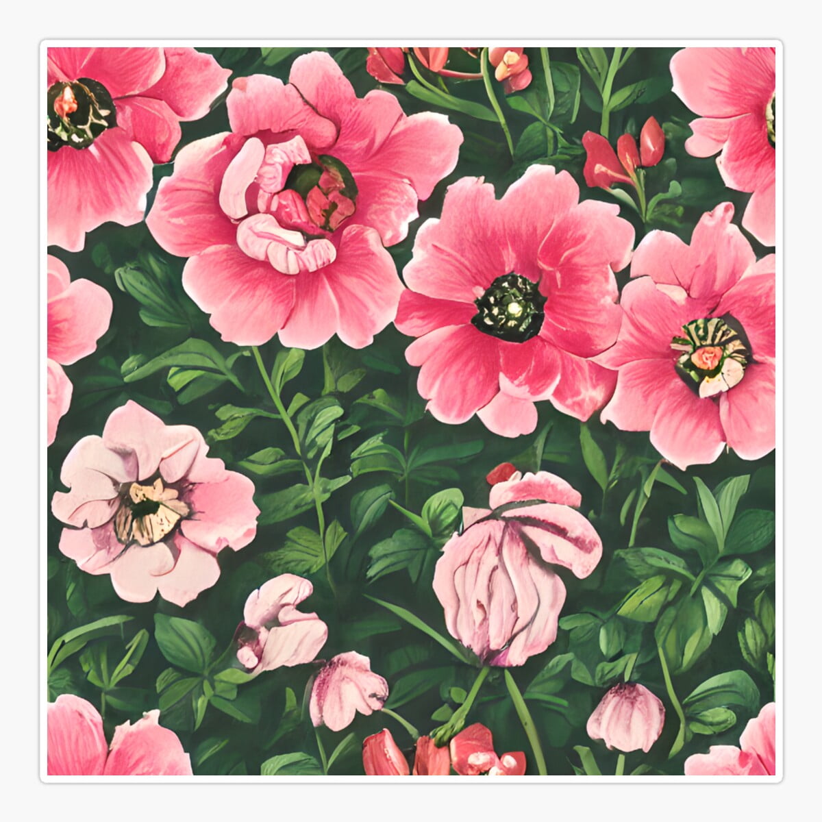 DOPASTICKER Garden Blooms With Pink Flowers Sticker, Phone Sticker Car ...