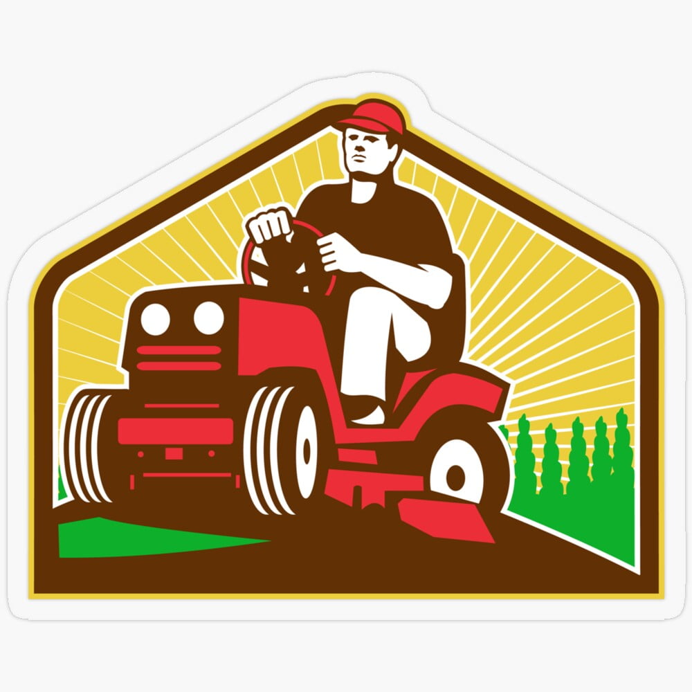 DOPASTICKER Gardener Landscaper Ride On Lawn Mower Retro Transparent ...