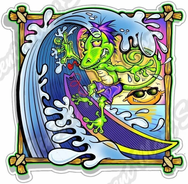 DOPASTICKER Gecko Surfing Surf Wave Reptile Lizard Car Sticker Decal ...