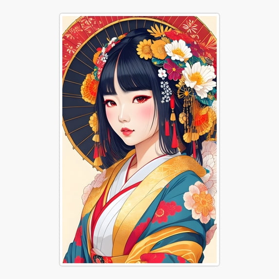 DOPASTICKER Geisha Painting Sticker, Phone Sticker Water Bottle Sticker ...