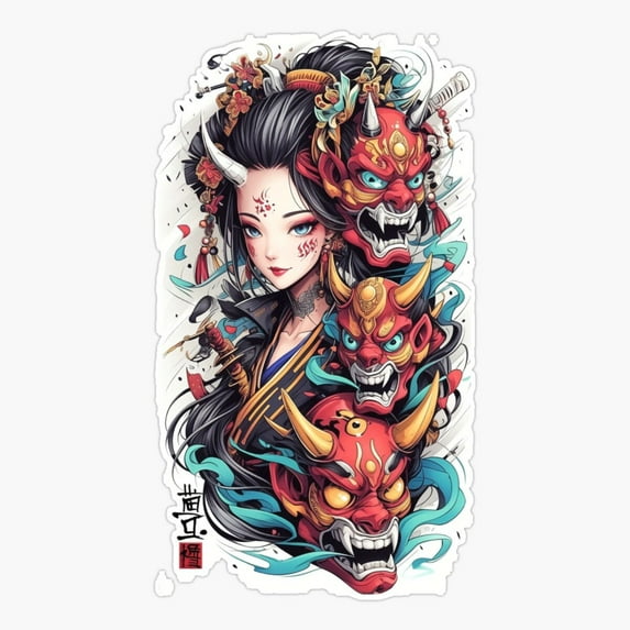 DOPASTICKER Geisha Samurai Sticker, Phone Sticker Water Bottle Sticker ...